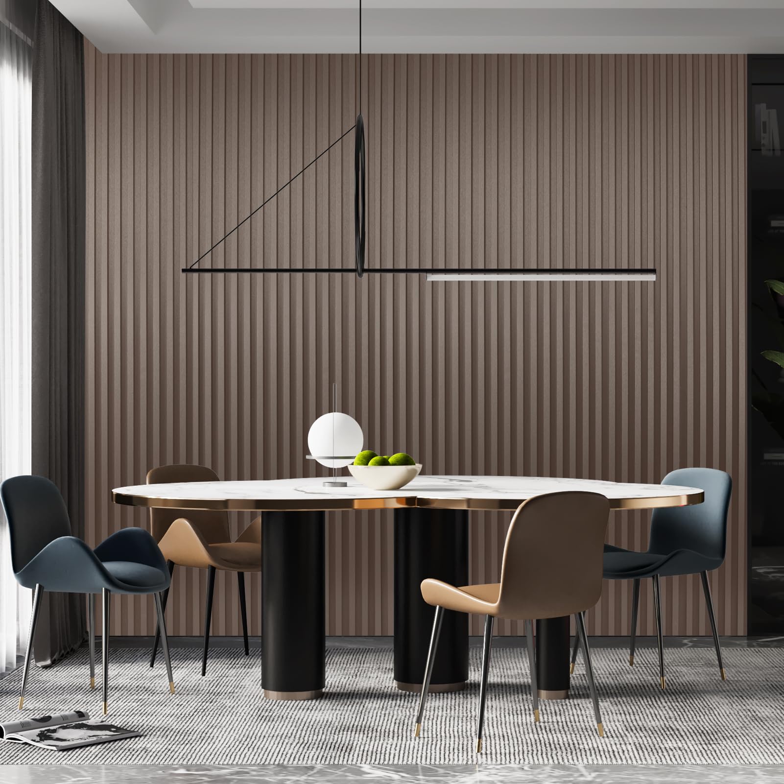 Art3dwallpanels Slat Wall Paneling, 104'' x 6.7'' Glossy Metal Finish WPC Soundproof 3D Wall Panels for Interior Wall Decor, 8 Pack Fluted Textured Panel Wall Slats, Metallic Silver Dark Gray