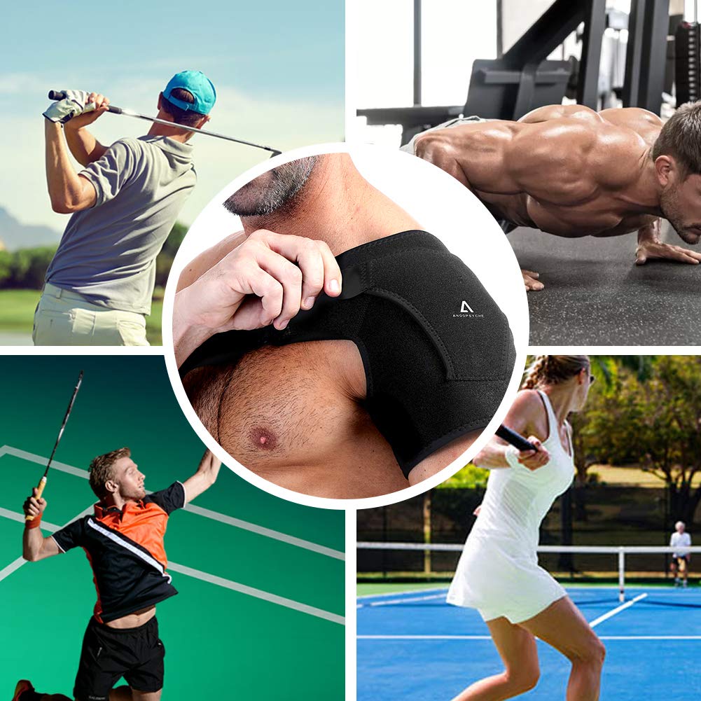 Anoopsyche Adjustable Shoulder Brace for Right and Left, Neoprene Rotator Cuff Support Compatible with Hot/Cold Pad, Dislocated AC Joint, Frozen Shoulder, Sprain, Soreness, Tendinitis