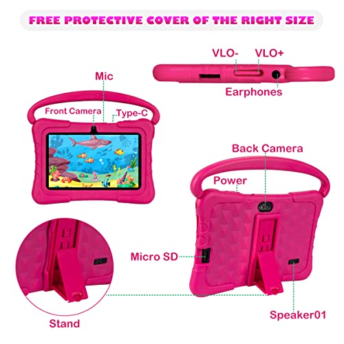 ATMPC Tablet for Kids, Kids Tablet, 7 Inch Kids Tablets 32GB ROM 3GB RAM Android11 Tablet for Kids 3-14 with 2.4G WiFi, GMS, Eye Protection, Educational, Parental Control, Tablet with Silicone Case