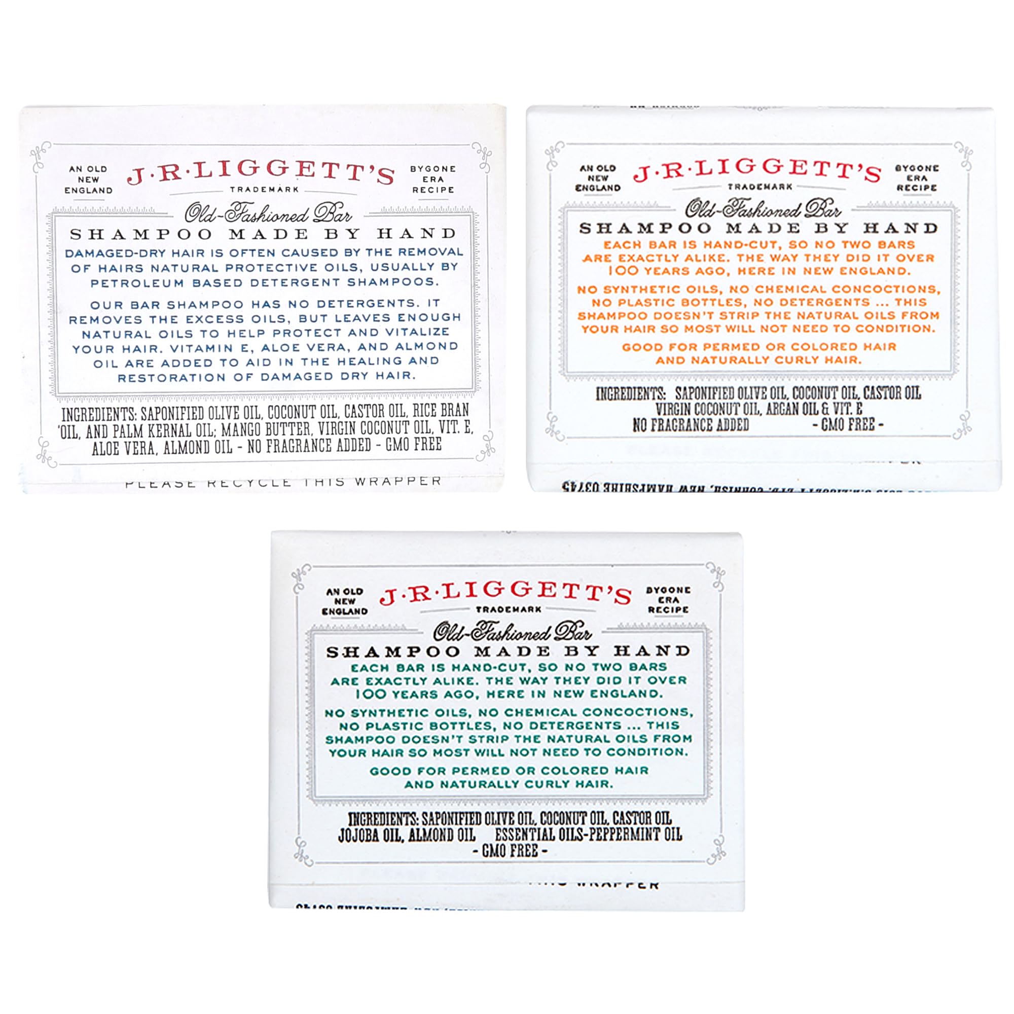 J·R·LIGGETT'S All-Natural 6 Variety Shampoo Bars .65oz. Sampler Pack, Support Strong and Healthy Hair-Nourish Follicles with Antioxidants and Vitamins-Detergent and Sulfate-Free, 6 Mini Shampoo Bars