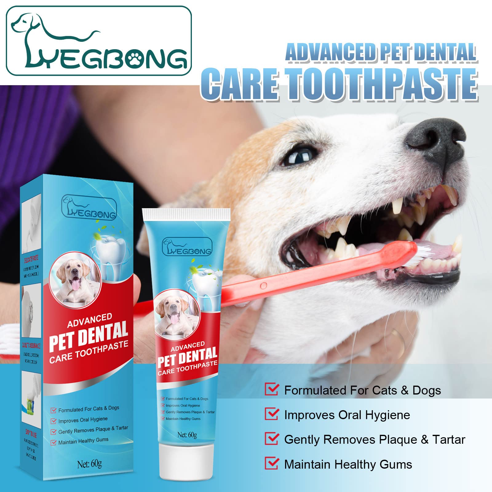 Dog Toothpaste Mint for Dogs and Puppies, Fresh Breath Dental Kit for Pets Teeth Cleaning 60g