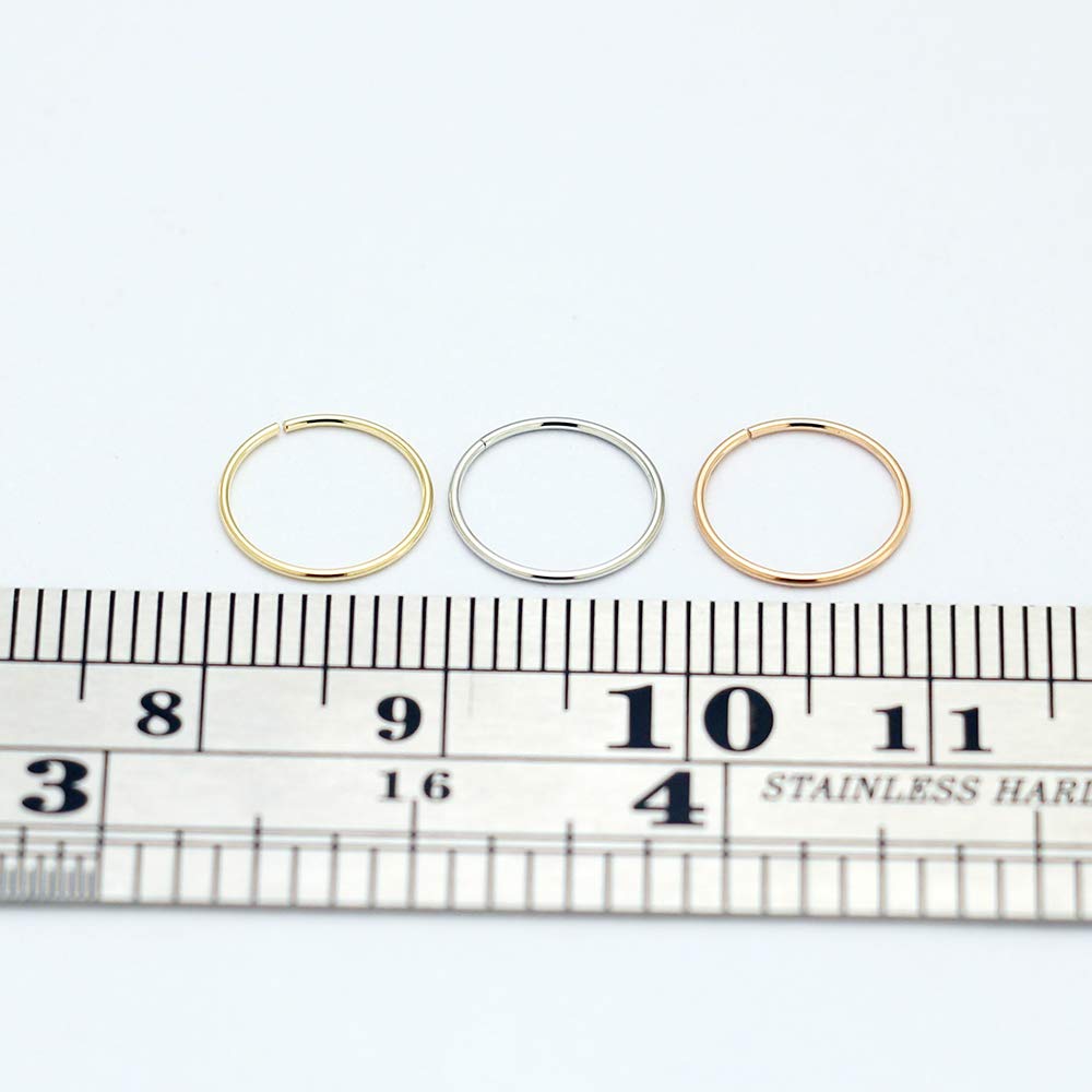 9K Solid White Gold 18 Gauge - 8MM Diameter Seamless Continuous Hoop Nose Ring Piercing Jewelry