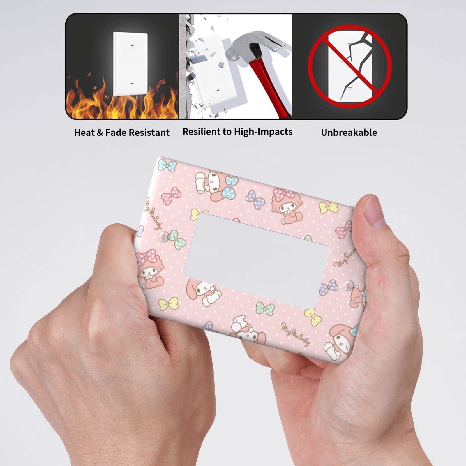 Anime Pink Light Switch Plate Cover Decorative Single Rocker Wall plate for Kids Teens Girls Room Nursery Bedroom Kitchen