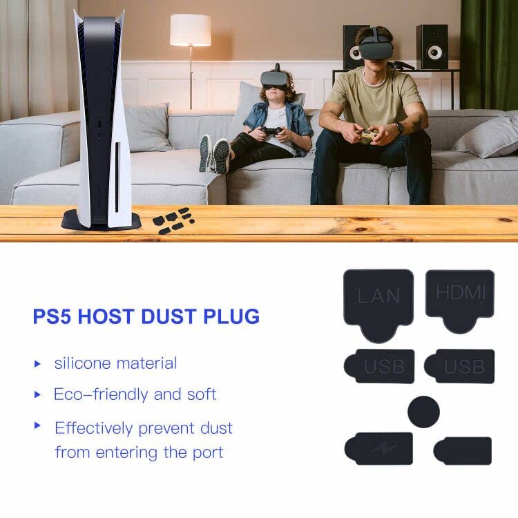 7PCS PS5 Silicone Anti Dust Plugs Set, USB HDMI LAN Type-C Interface Dustproof Cap for Sony Playstation 5 Host, Playstation 5 Console Anti-Scratch Anti-Fall Protector