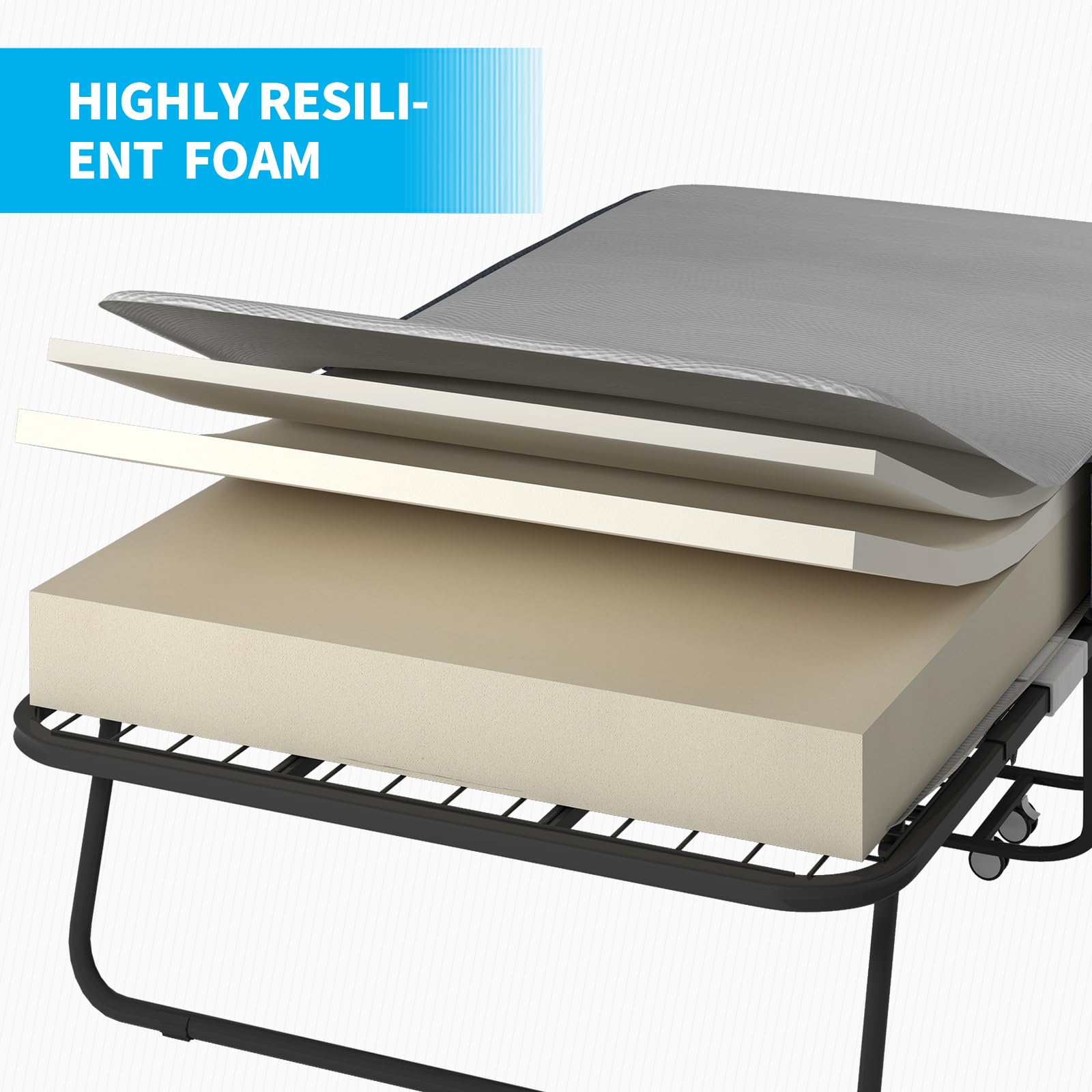 ADOWORE Folding Bed with Mattress for Adults, Single Rollaway Bed with 5" Foam Mattress, Portable Foldable Bed Fold Up Guest Bed with Dustproof Bag & Baffle (Upgrade with Cover)
