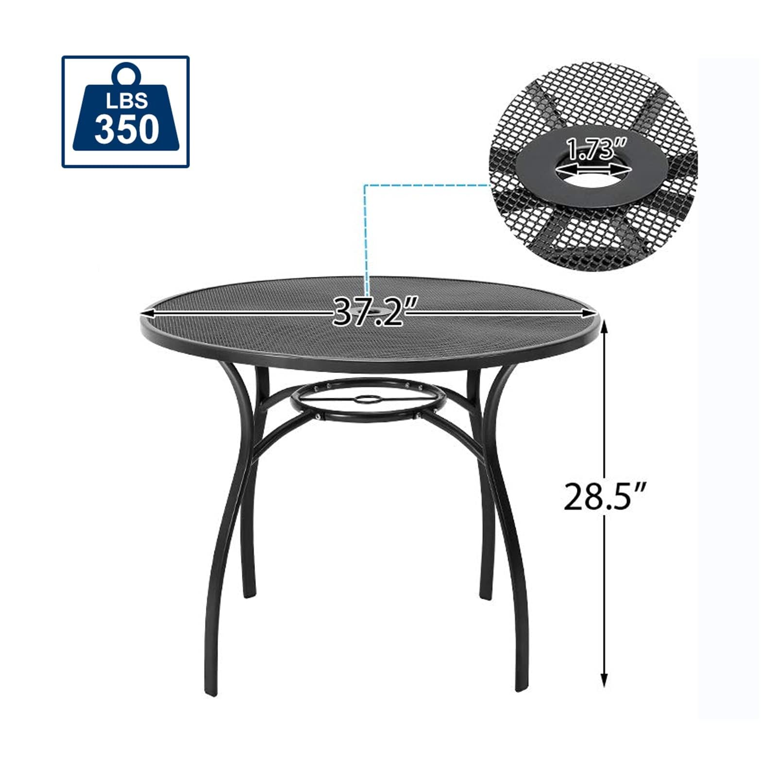 AECOJOY Metal Patio Table with Umbrella Hole, Outdoor Dining Table Steel Round Outside Table, Weather-Resistant Table 37 Inch for Lawn Backyard Garden Porch Bistro Dark Grey