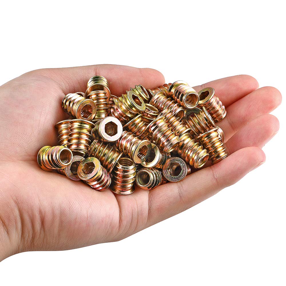 PGMJ 80 Pcs Threaded Insert Nuts Furniture Screws - M6 Hex Socket Drive Metal Assorted Screws Set, Bolts Fastener Connector for Wood Working Tools and Accessories (M6x15mm)