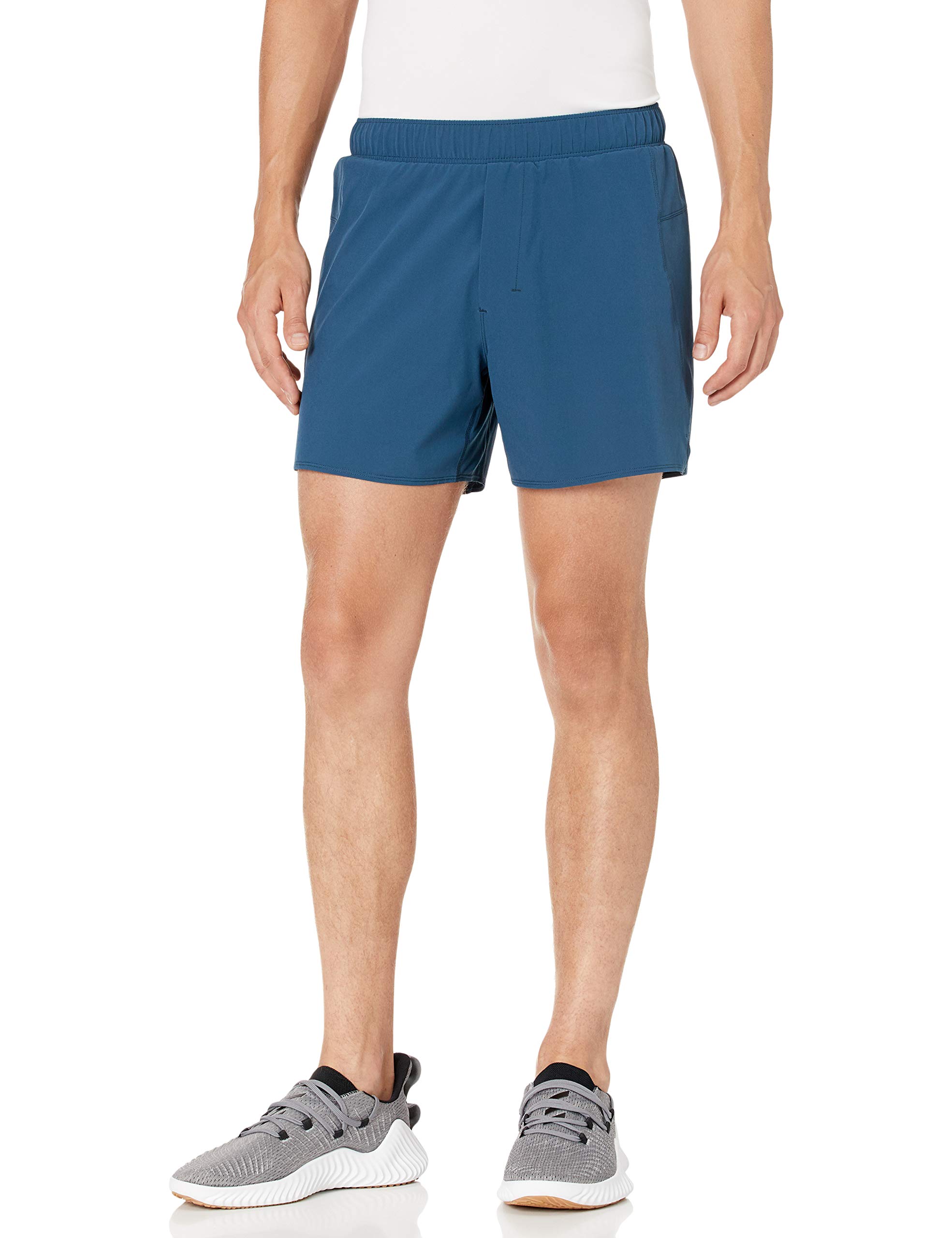 Amazon Brand - Peak Velocity Men's 5'' Run Short with Boxer Brief, Navy, Small