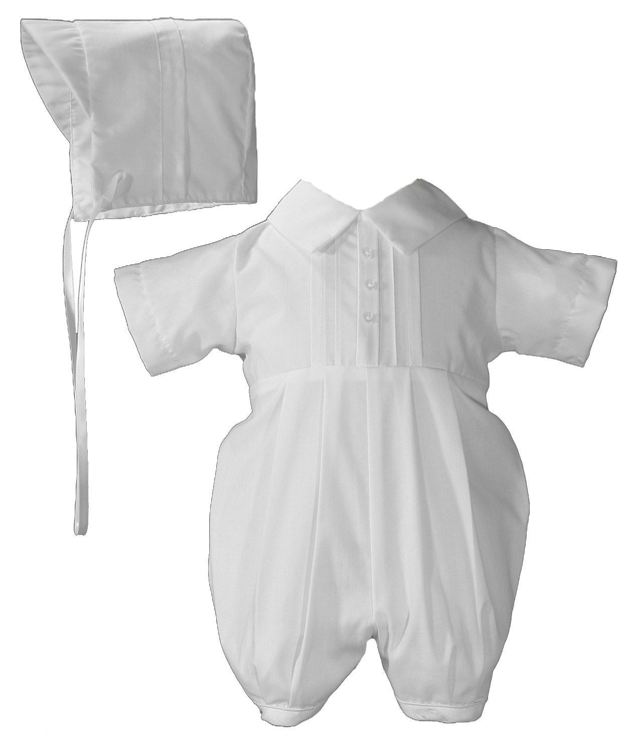 Little Things Mean A Lot Boys Polycotton Christening Baptism Romper with Pin Tucking and Hat (Newborn (Birth-7 lbs)) White