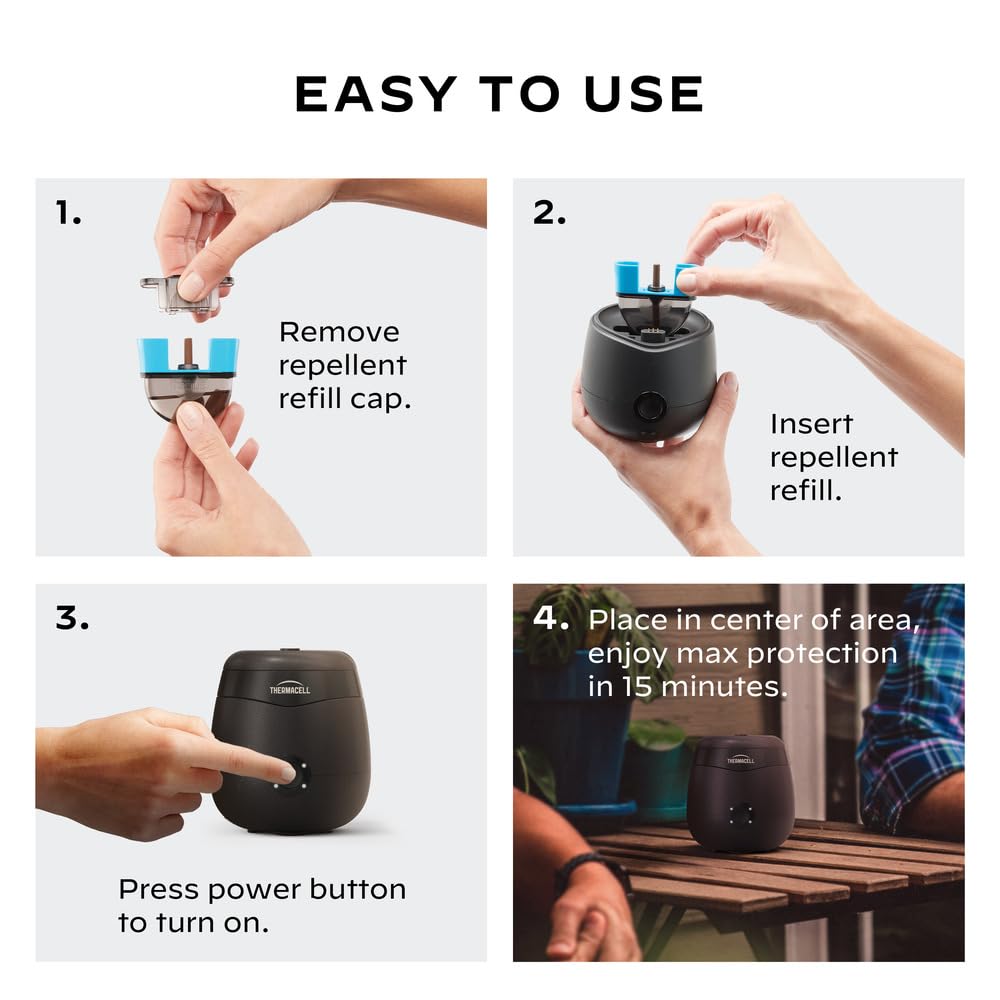 Thermacell Patio Shield Mosquito Repellent E-Series Rechargeable Repeller; 20’ Mosquito Protection Zone; Includes 12-Hr Repellent Refill; No Flame or Scent; Bug Spray and Bug Zapper Alternative