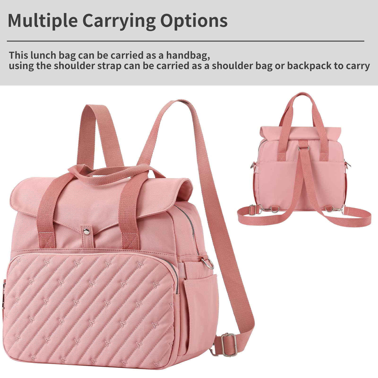 Anfeichen Insulated Lunch Bag Women For Work,Leakproof Lunch Box for Men Large Lunch Tote Bag,Embroidered Cooler Bag with Shoulder Strap (Pink)