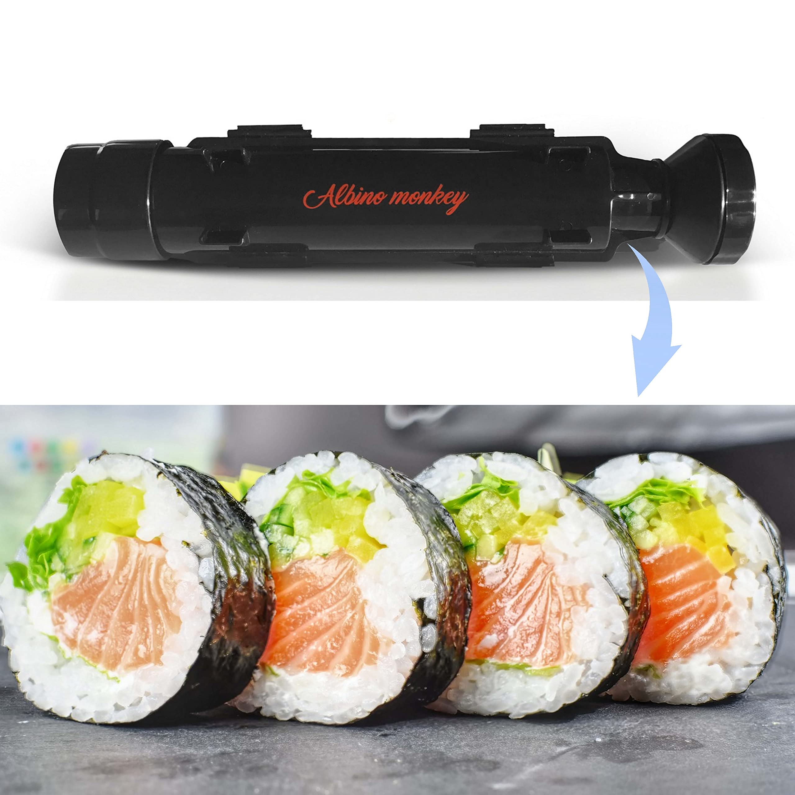 Albino monkey Sushi Making Kit - Elevate Your Sushi Skills in Minutes! Includes New Upgraded Sashimi Knife & Sushi Maker Bazooka, 2 Mats, Nigiri Tool, and More β Perfect for Beginners