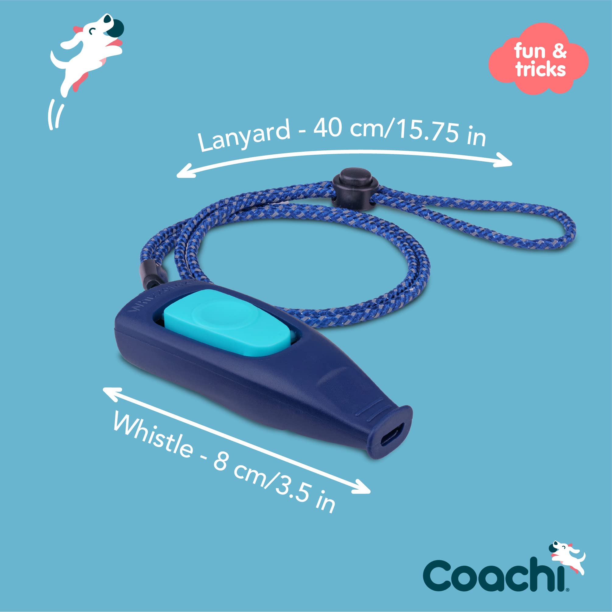 Coachi Whizzclick, 2-in-1 Combined Clicker and Whistle, Dog Training Whistle for Recall and Clicker Training for Rewarding, Adjustable and Reflective Lanyard, Suitable for Dogs and Puppies