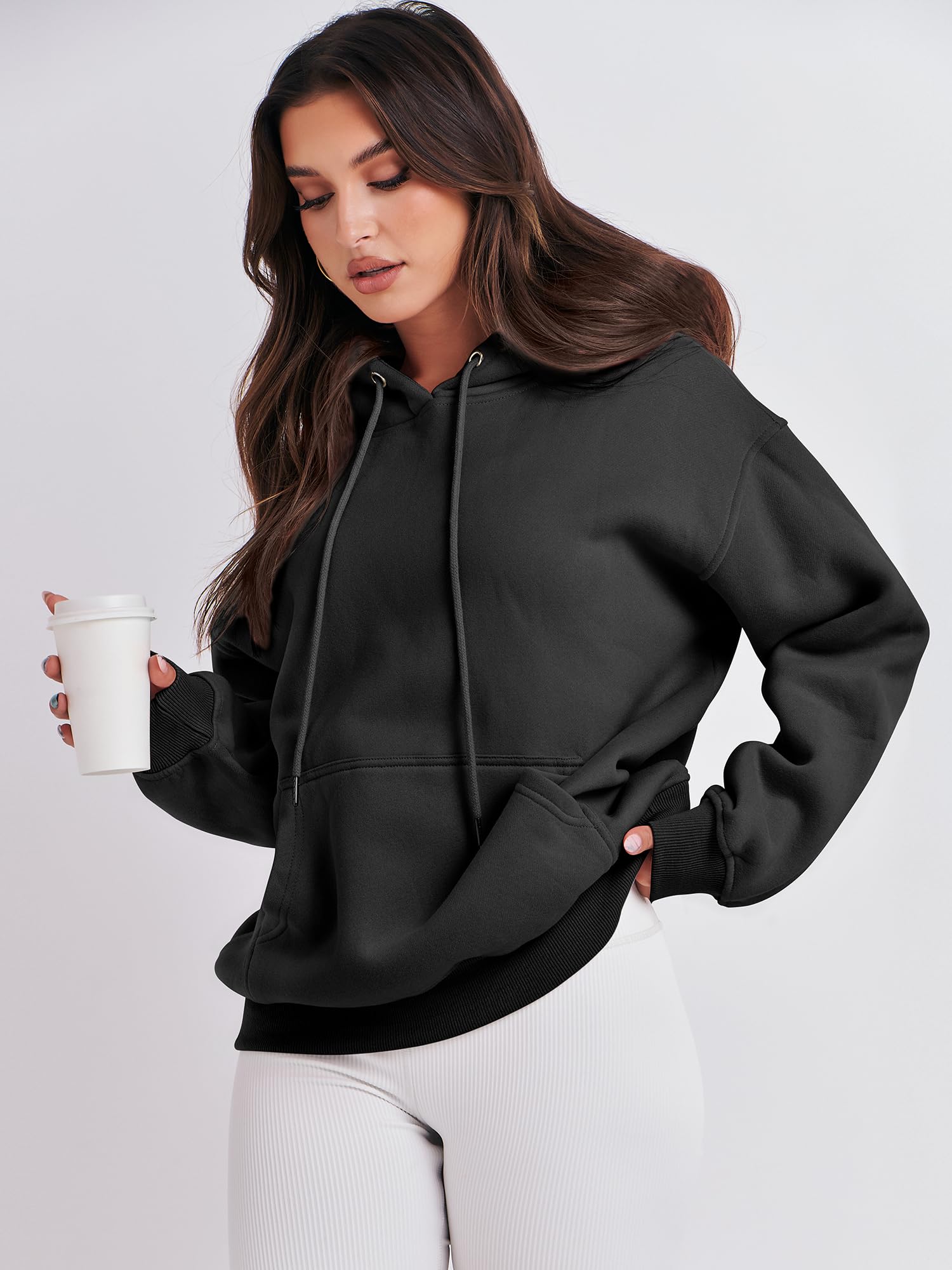 ANRABESS Women's Oversized Fleece Hoodies Basic Pullover Sweatshirt Fall Fashion 2024 Outfits Trendy Y2k Teens Preppy Clothes Black-M