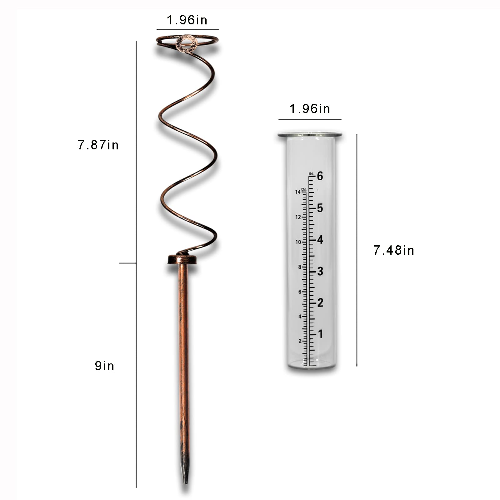 BIUWING Rain Gauge with Detachable Spiral Shap, Garden Rain Water Meter Measuring with Metal Frame, No Assembly Rain Measure Gauge for Yard Lawn Landscape (A)