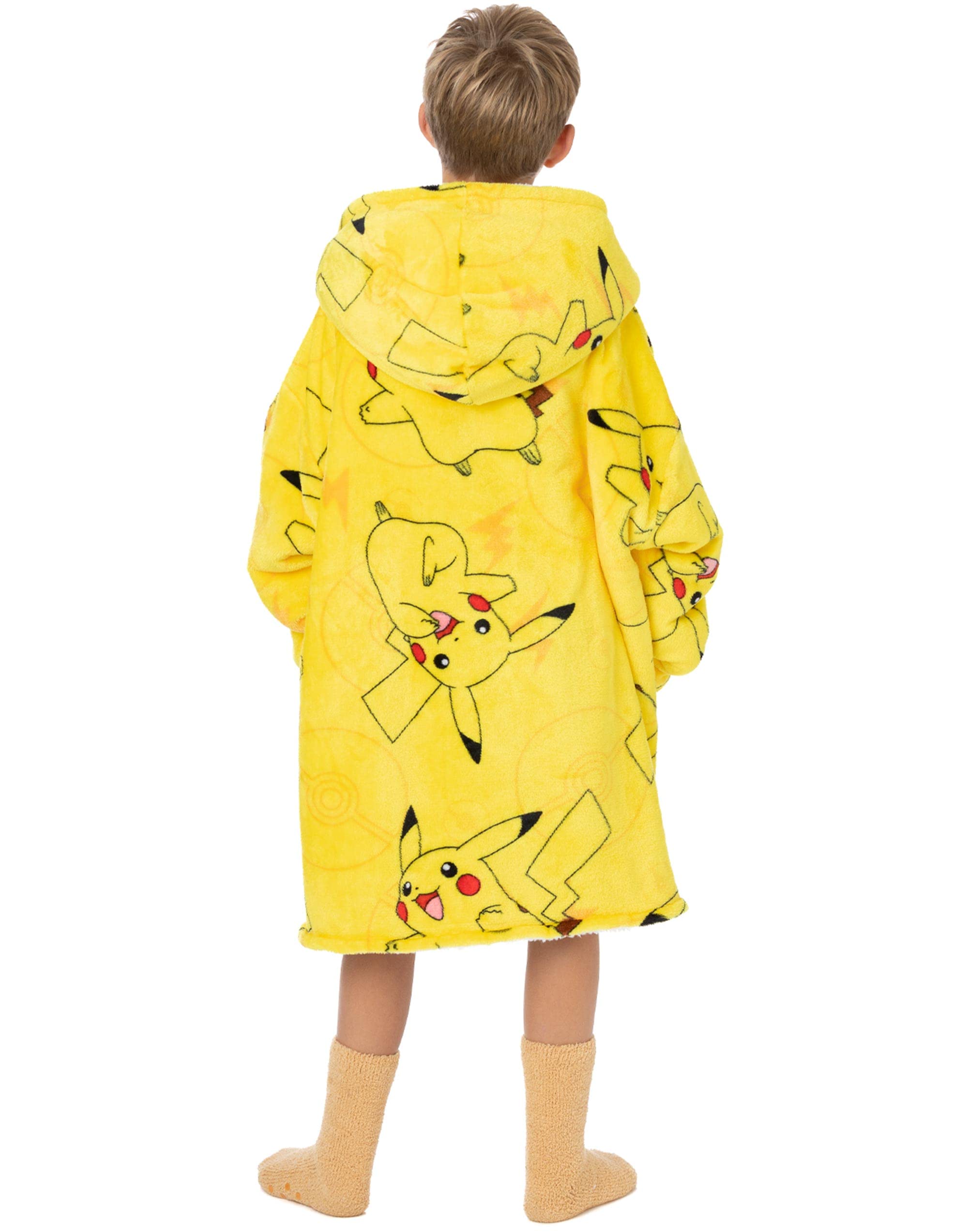 Pokemon Pikachu Vuddie Oversized Blanket Hoodie Kids Boys Girls Yellow Fleece
