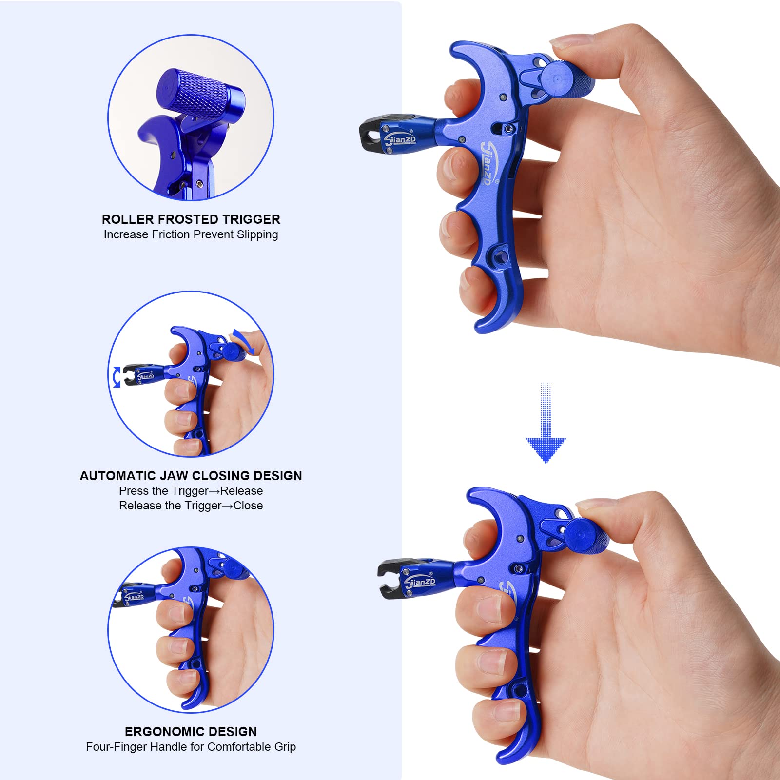 Aimdor Compound Bow Release Archery Aids with D Loop Rope 360° Adjustable Thumb Release Aluminum Alloy Aids for Hunting Outdoor Accessories Blue