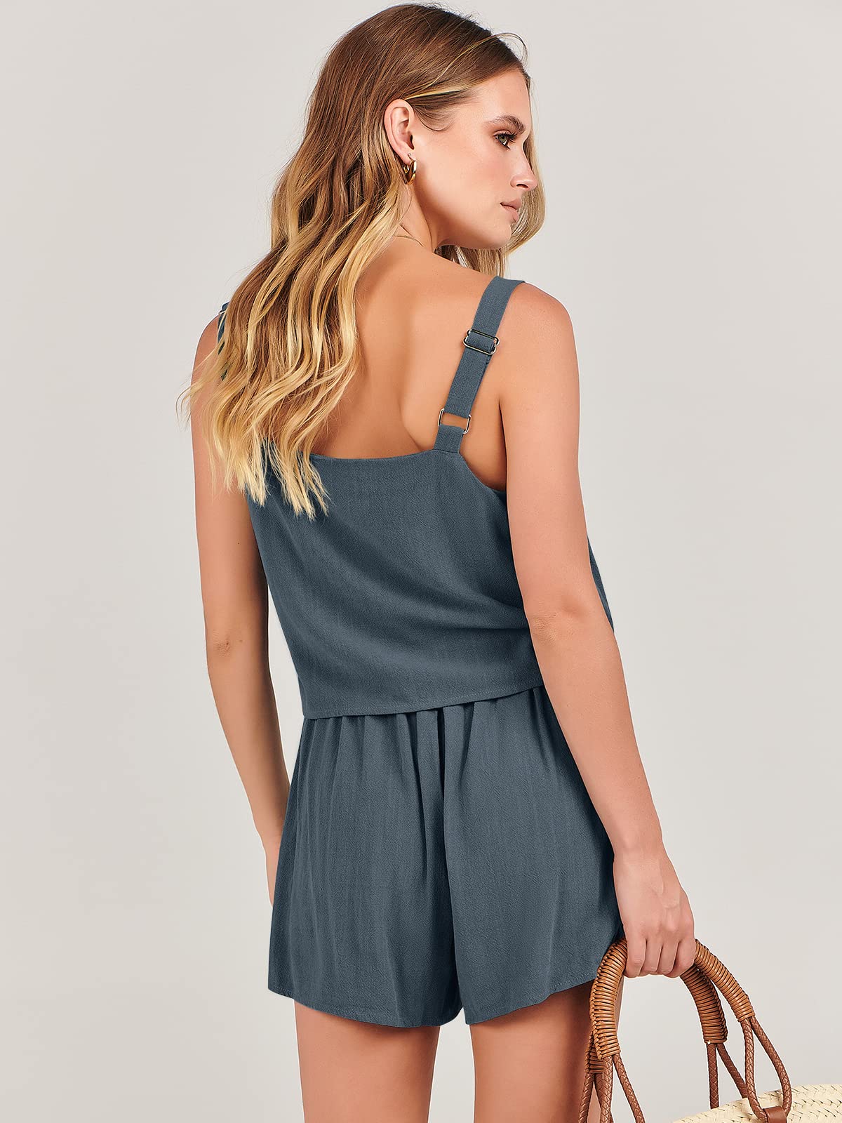 ANRABESS Womens 2 Piece Linen Sets Square Neck Crop Short Lounge Matching Sets 2024 Summer Trendy Beach Outfits 1020shenhui-XL
