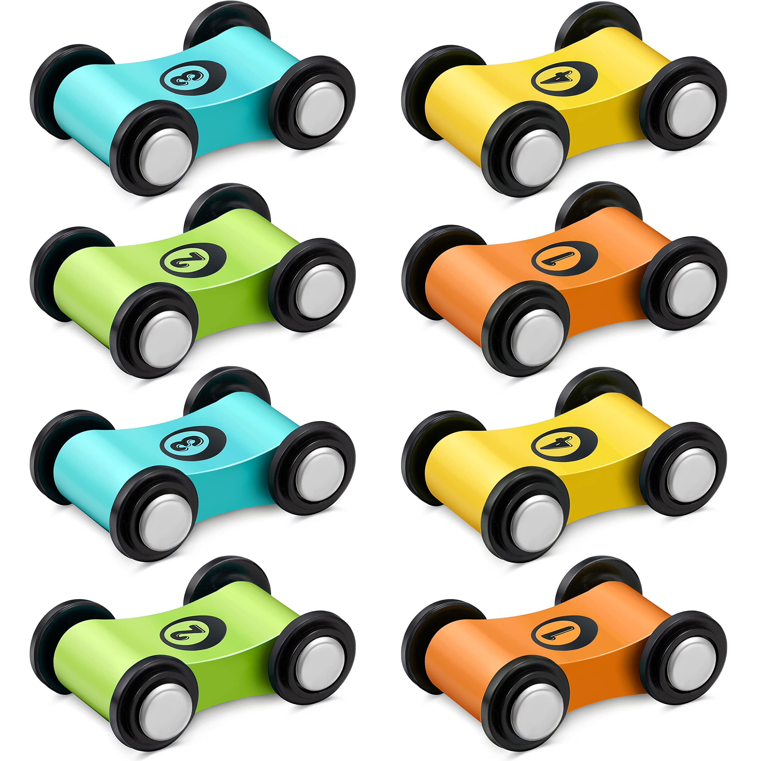 Sotiff 8 Pieces Wooden Mini Car Wood Race Car Track Ramp Replacement Toy Vehicle Play Sets for Toddlers Party Gift