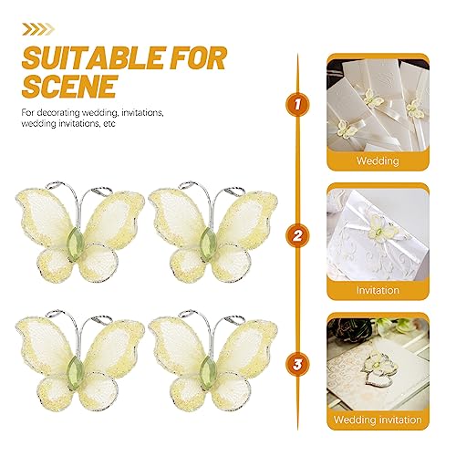 Mesh Glitter Butterfly 50Pcs Sheer Mesh Glitter Butterflies, Mesh Wire Glitter Butterfly with Gem DIY Butterfly Craft for Home Wedding Party Wall Decorations (Yellow)