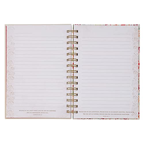Christian Art Gifts Journal w/Scripture Amazing Grace Pink Red Floral 192 Ruled Pages, Large Hardcover Notebook, Wire Bound