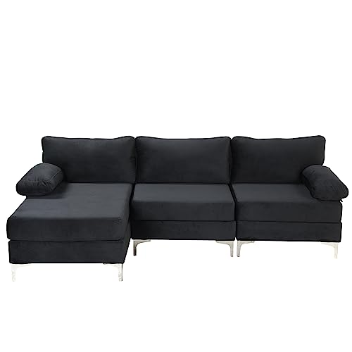 Casa Andrea Milano Modern Velvet Fabric Sectional Sofa, L-Shape Couch with Extra Wide Chaise Lounge