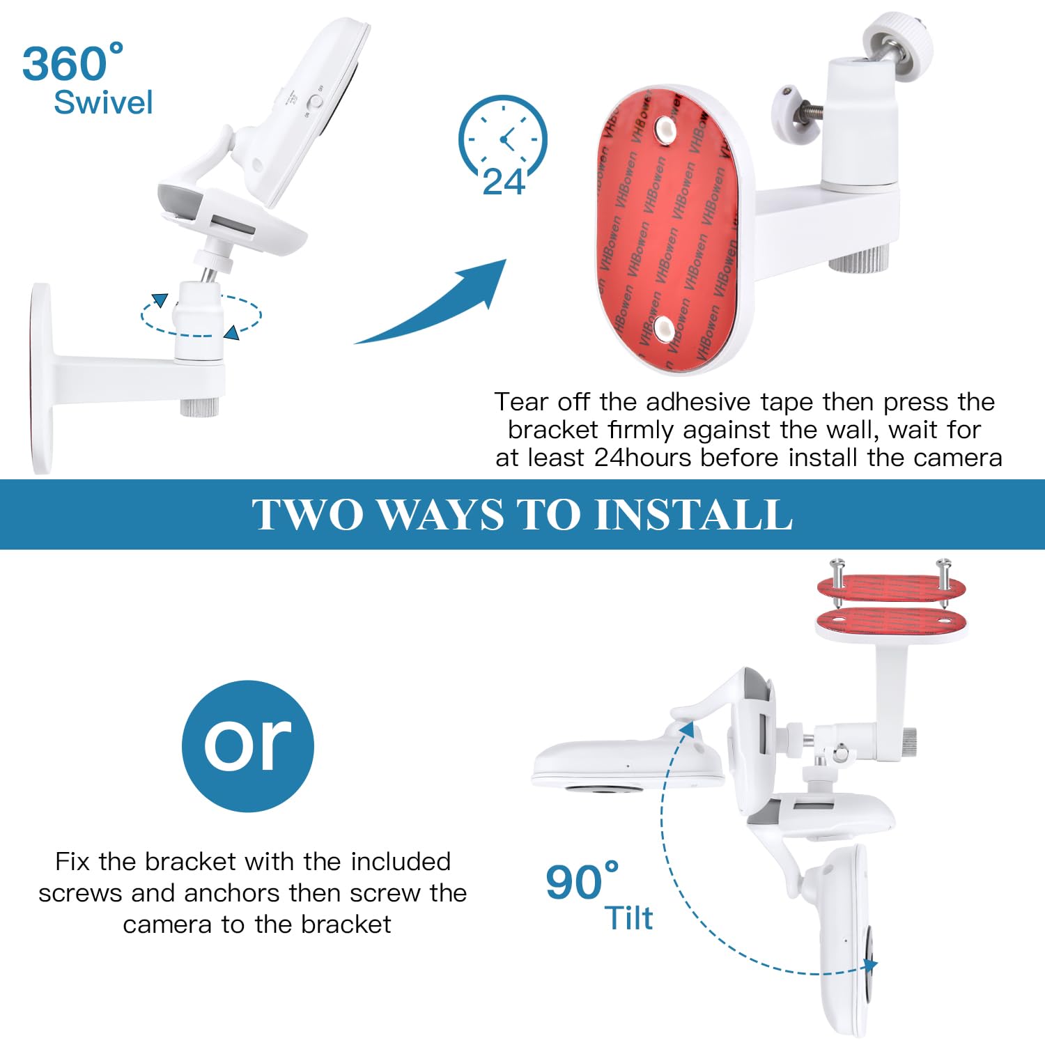 Adjustable Baby Monitor Wall Mount for VTech VM819, Baby Monitor Holder, Indoor Security Camera Mount for Crib Nursery, Perfect View Angle and Easy Installation-White
