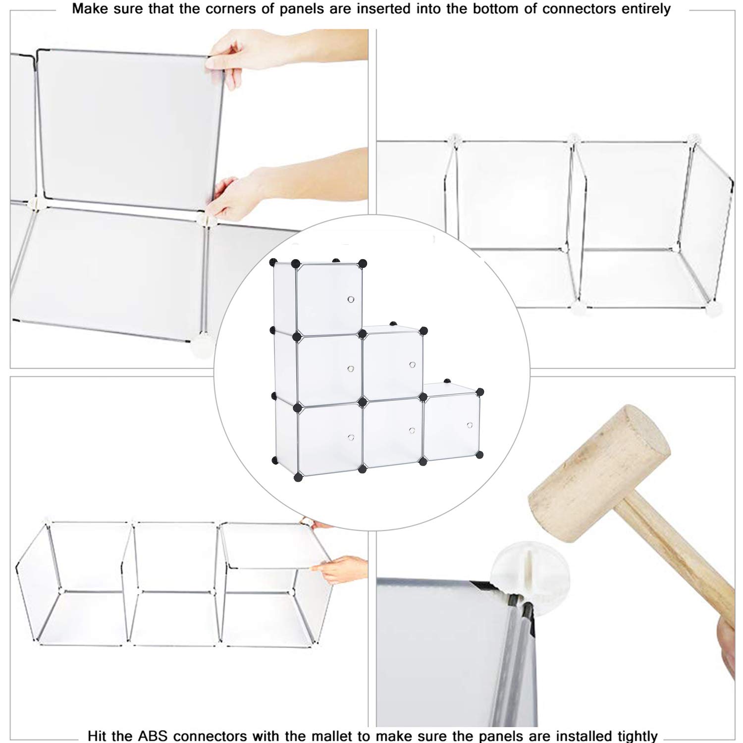 C&AHOME Cube Storage Organizer with Doors, 6-Cube Closet Cabinet, DIY Plastic Modular Bookshelf, Ideal for Bedroom, Living Room, Office, 36.6" L x 12.4" W x 36.6" H Translucent White