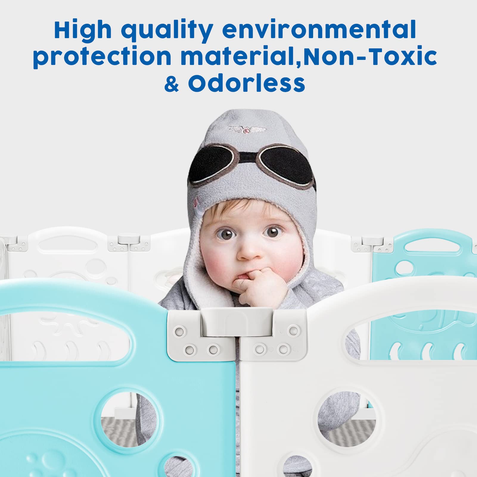 Albott Baby Playpen Playard 18 Panel - Kids Safety Activity Center Foldable Play Fence Safety Lock Gate,Adjustable Shape, Portable Design for Indoor and Outdoors Use Grey+White, 18 Panel