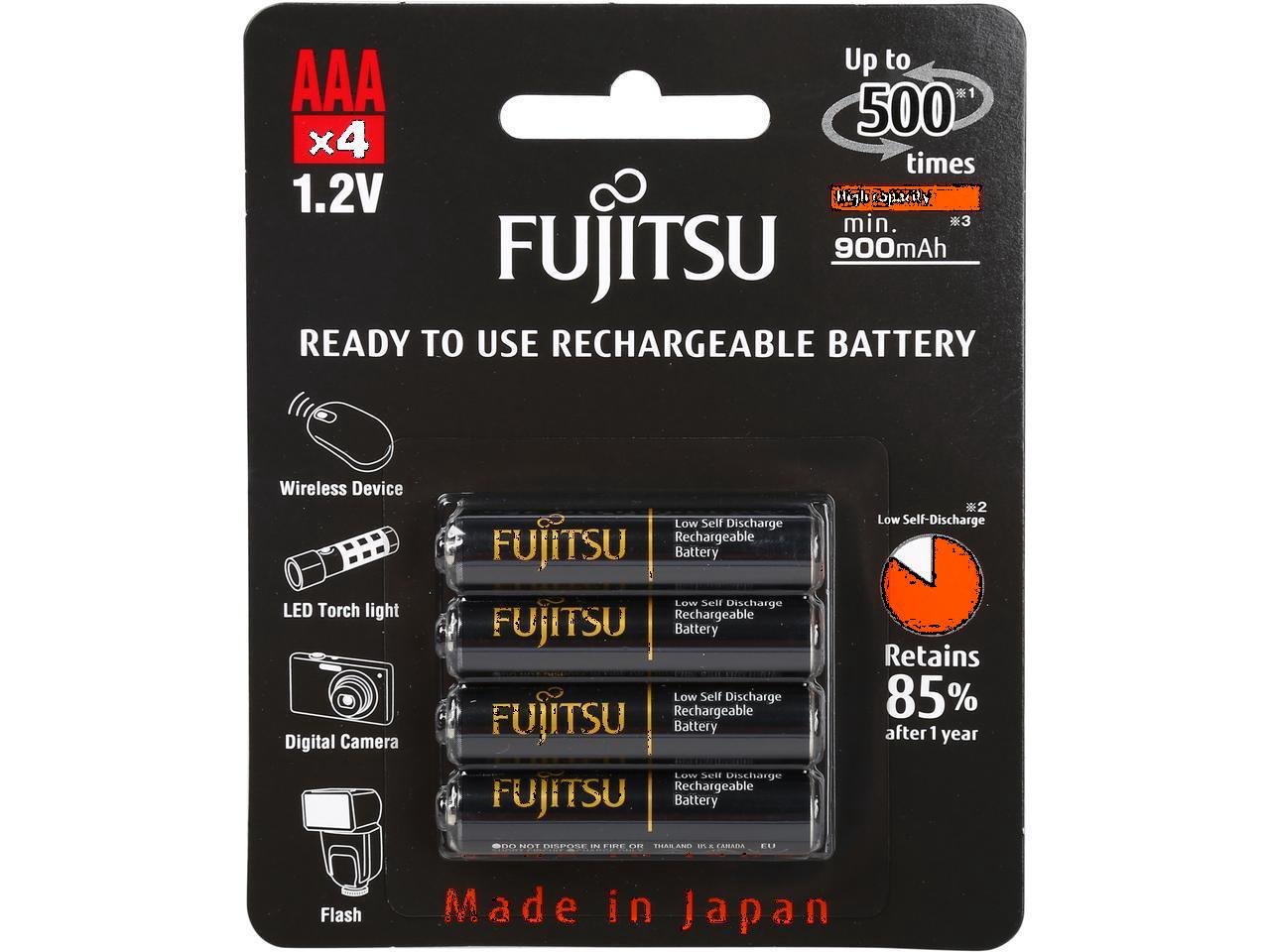 Fujitsu 4 AAA Ready-to-use HR4UTHC 950mAh (Min. 900mAh) Rechargeable Battery NiMH 1.2V Made in Japan