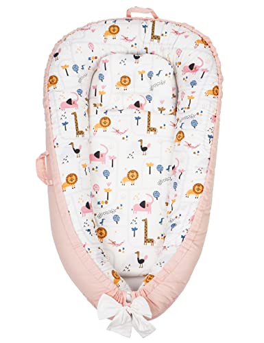 Mestron Baby Nest for 0-12 Months,Baby Lounger Baby Snuggle Infant Bassinet Mattress Insert Soft & Breathable Cotton Portable Infant Floor Seat Co-Sleeping (Elephant)