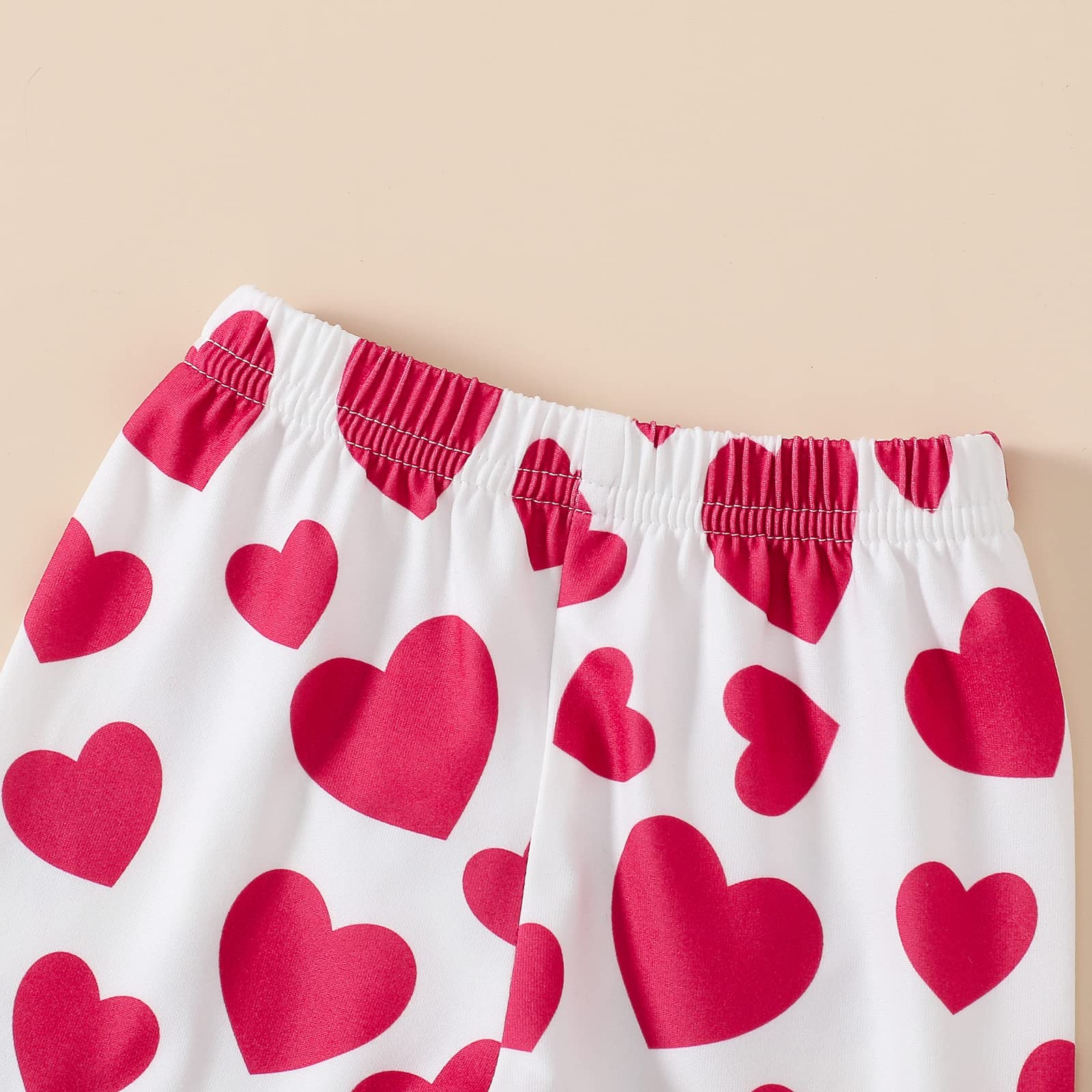 ADXSUN Baby Girl Valentine's Day Outfits Heart Print Romper+Flared Pants+Headband Infant Clothes 0-18 Months