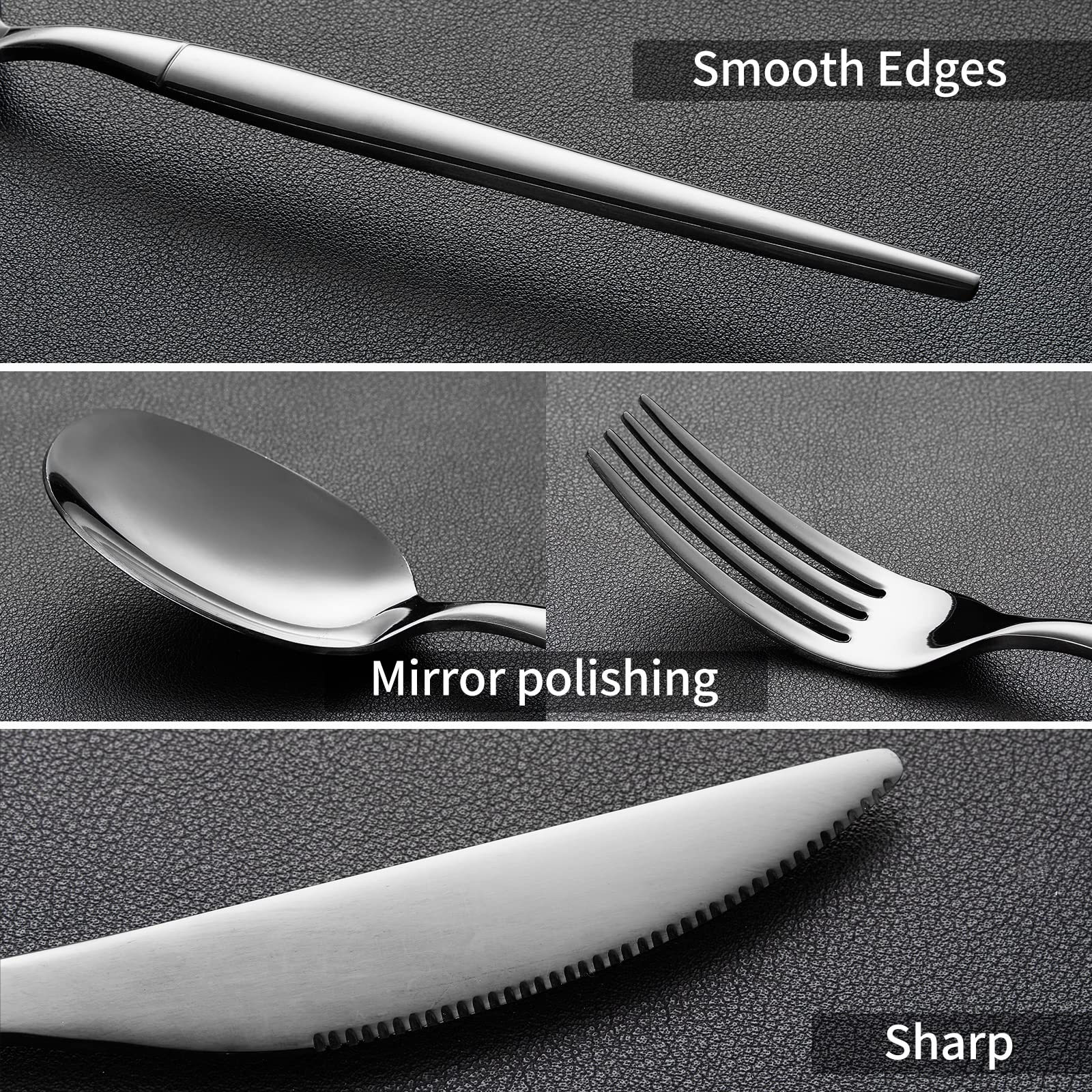 Rygten QU 20-piece Black Silverware Set, Unique Design Stainless Steel Flatware Set, Cutlery Set Spoons And Forks Knives Set, Tableware Set Service For 4, Dishwasher Safe