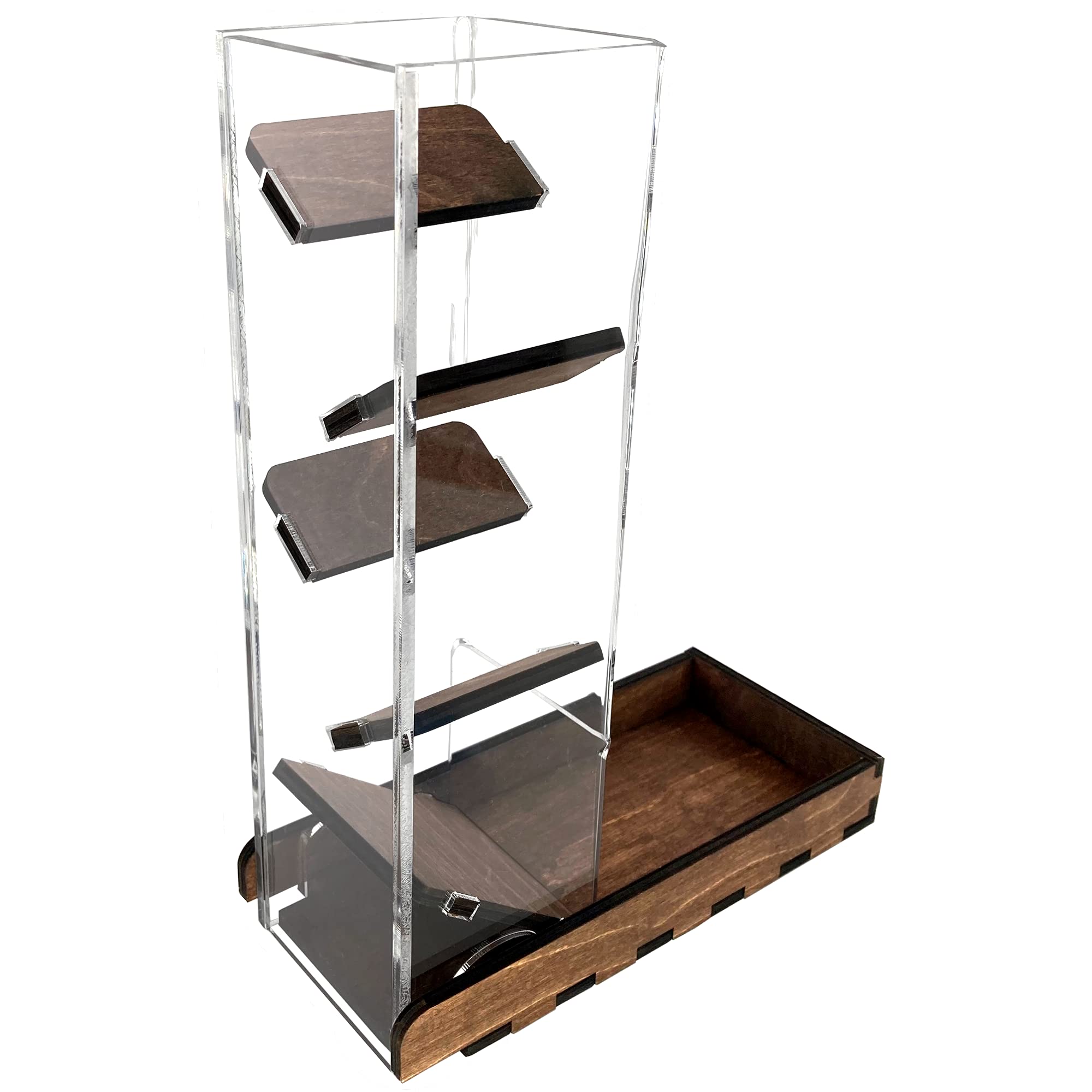 C4Labs Dice Tower & Tray | Clear with Wooden Paddles | Watch The Dice Decide (Walnut)
