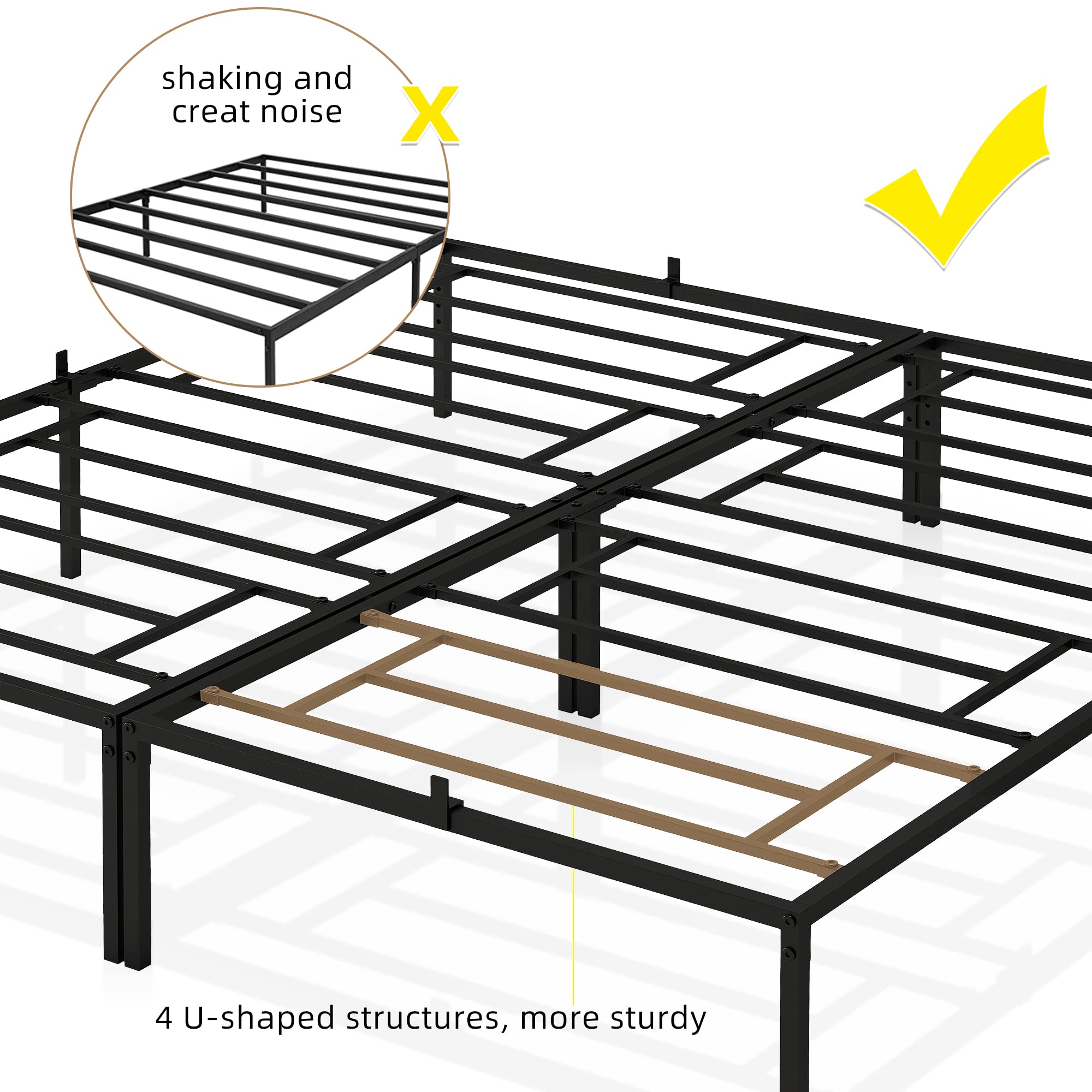 Alkmaar King Size Bed Frame 14 Inch Metal Platform Bed Frame No Box Spring Needed, Heavy Duty King Bed Frame Mattress Foundation with Steel Slat Support Easy to Assemble (Black, King)