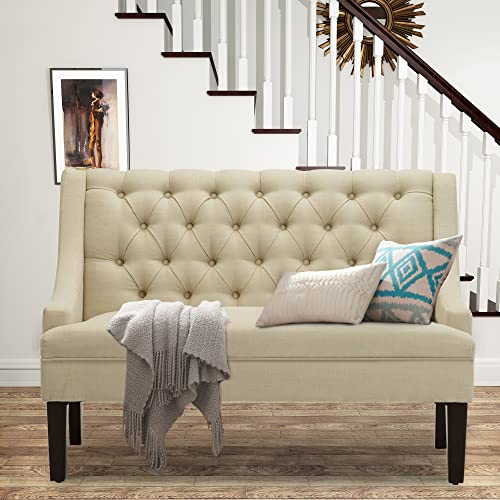 Tongli 50" Small Modern Loveseat Settee Sofa Linen Fabric 2-Seat Sofa Couch Tufted Love Seat Dining Bench with Back Upholstered Banquette Sofas for Living Room Bedroom Small Space Entryway