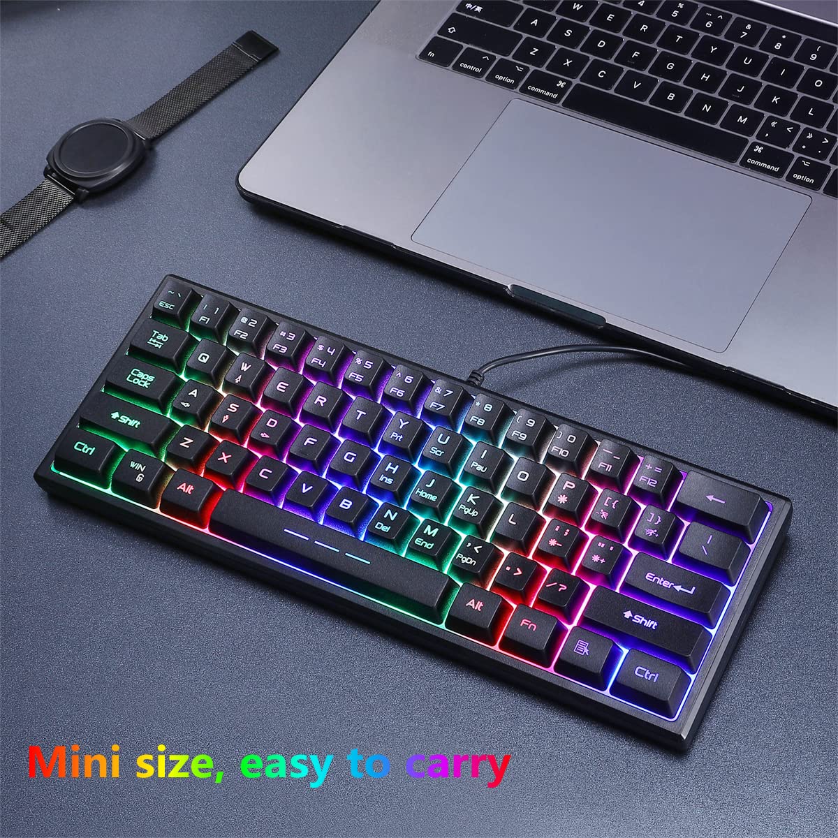 60% Wired RGB Gaming Keyboard and Mouse,Mini Compact 61 Keys Keyboard and Mouse,Led Backlit Gaming Keyboard and Mouse Combo for Laptop PC Computer Gaming and Work,Easy to Carry