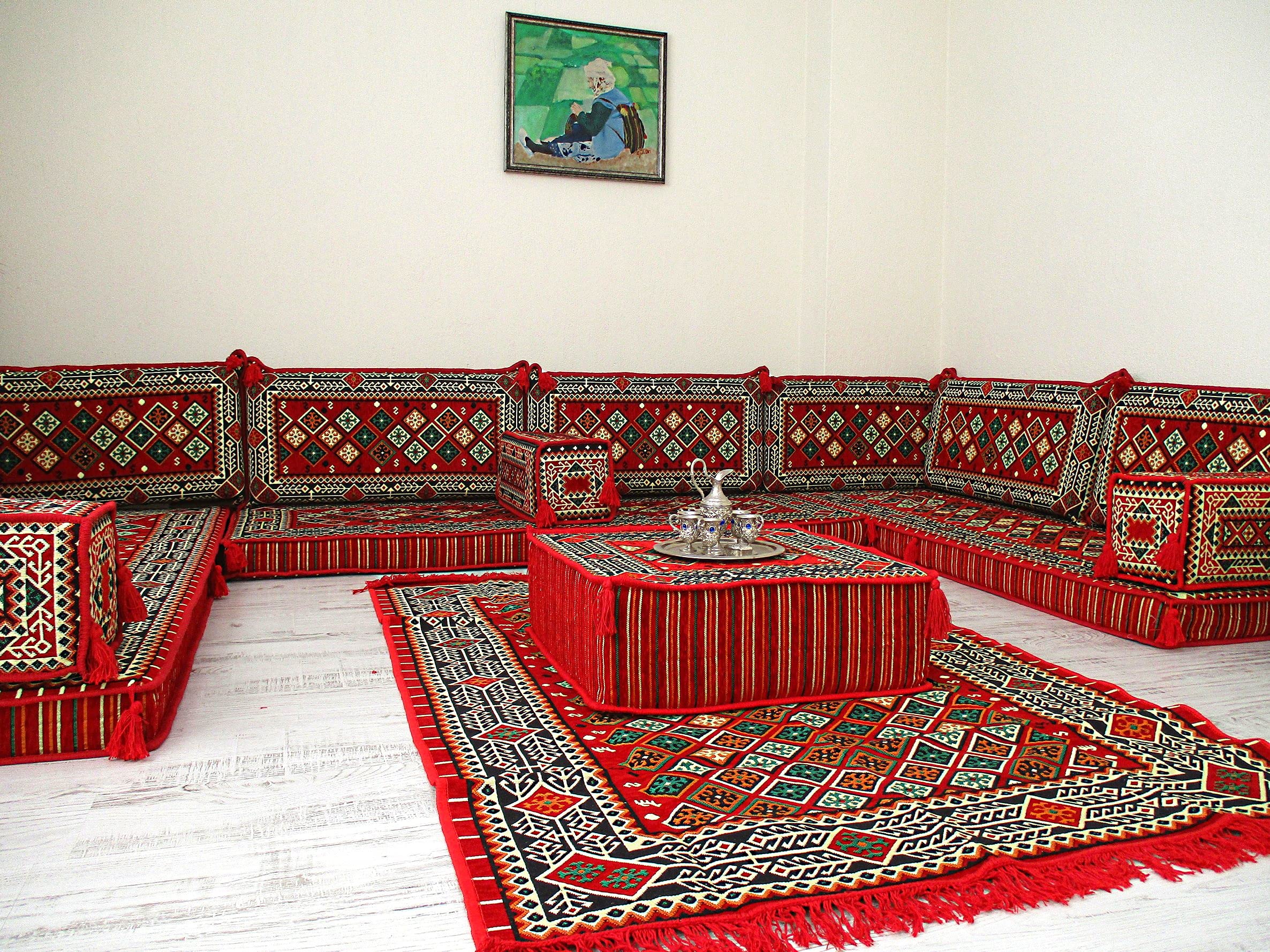 Arabic U Shaped Floor Sofa, Arabic Floor Seating, Arabic Majlis Sofa, Arabic Couches, Arabic Living Room Furniture