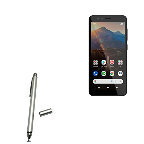 BoxWave Stylus Pen Compatible with Jio Phone Next - DualTip Capacitive Stylus, Fiber Tip Disc Tip Capacitive Stylus Pen for Jio Phone Next - Metallic Silver
