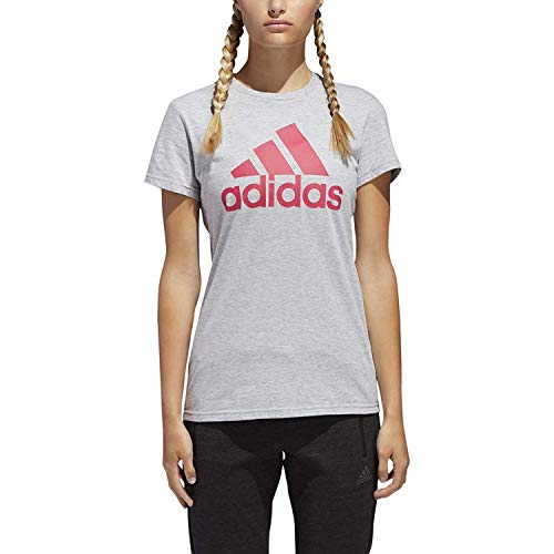 adidas Women's Badge of Sport Color Fill Logo Tee, Medium Grey Heather/Energy Pink, Medium