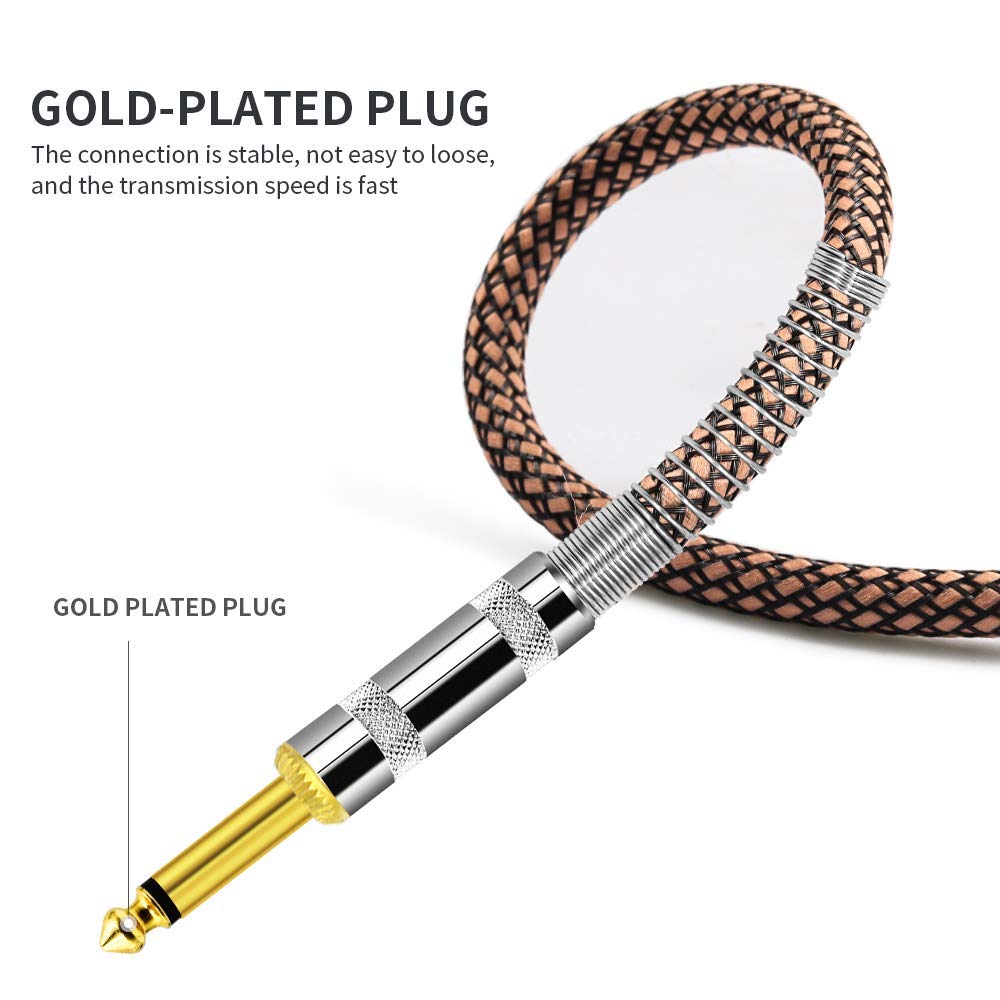 Disino Guitar Cable,1/4 Inch TS Right Angle to Straight Guitar Instrument Cord for Electric Guitar,Bass Guitar, Pro Audio - 6 Feet,Yellow