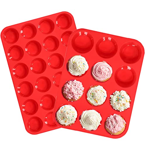 Anxbbo Silicone Muffin Pan Set - Mini 24 Cups and Regular 12 Cups Muffin Tin, Non-Stick Bakeware Silicone Molds for Muffins, Cupcakes, Bread, Tart and Desserts