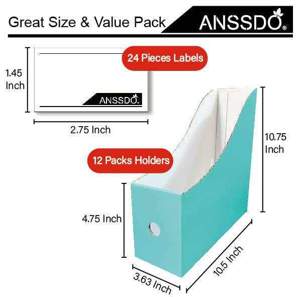 ANSSDO 12 Pack Teal Cardboard Magazine Holders, Premium Magazine File Holder for Desk, Foldable Large Volume Magazine File Organizer as Book Bins or Folder Holder for Office or School…