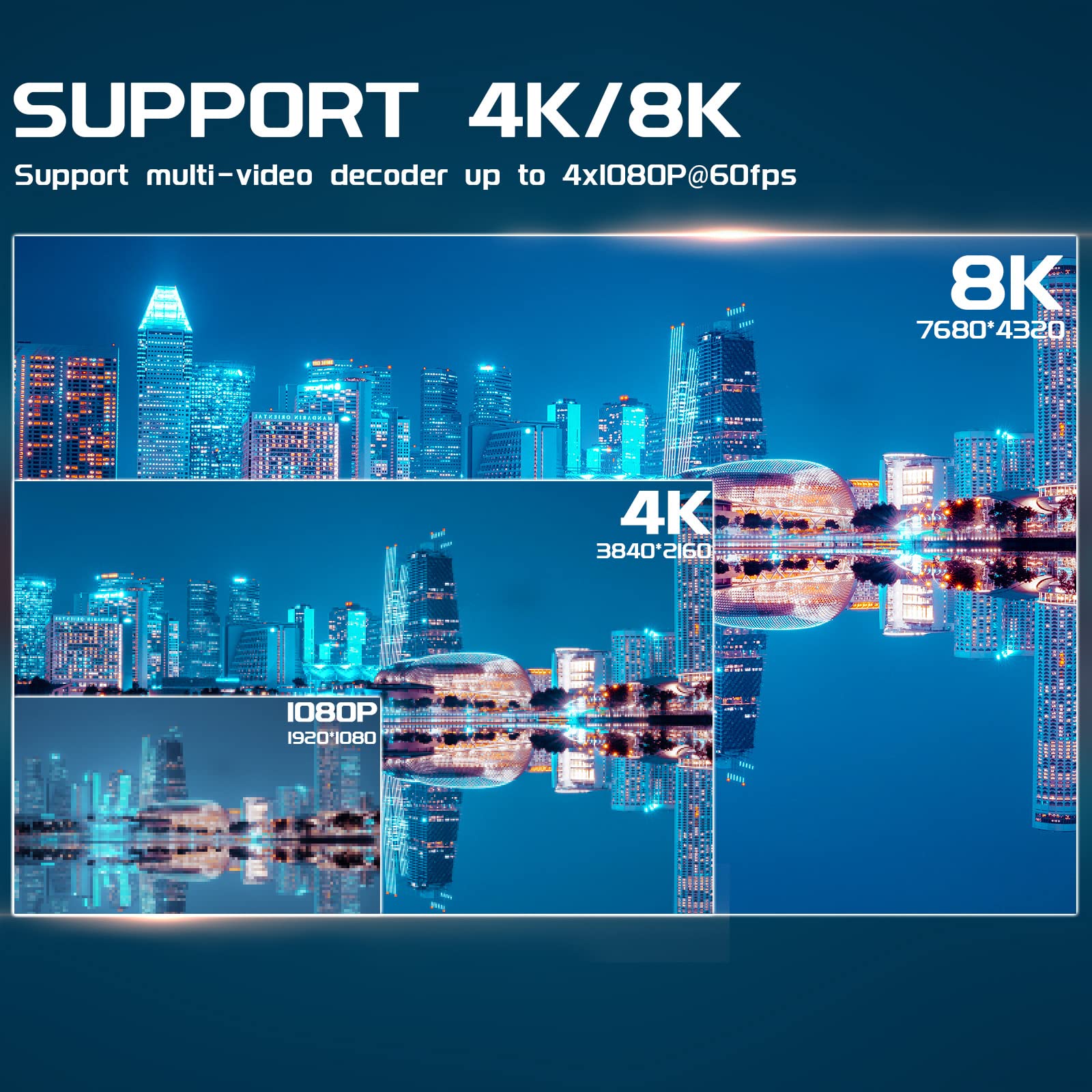Android TV Box 11.0 4GB RAM 64GB ROM, Amlogic S905X4 64-bit ARM A55 CPU, Support 4K 8K Output/USB 3.0 Bluetooth 4.1/ 5G Wi-Fi 1000M with 2.4GHz Mini Wireless Keyboard