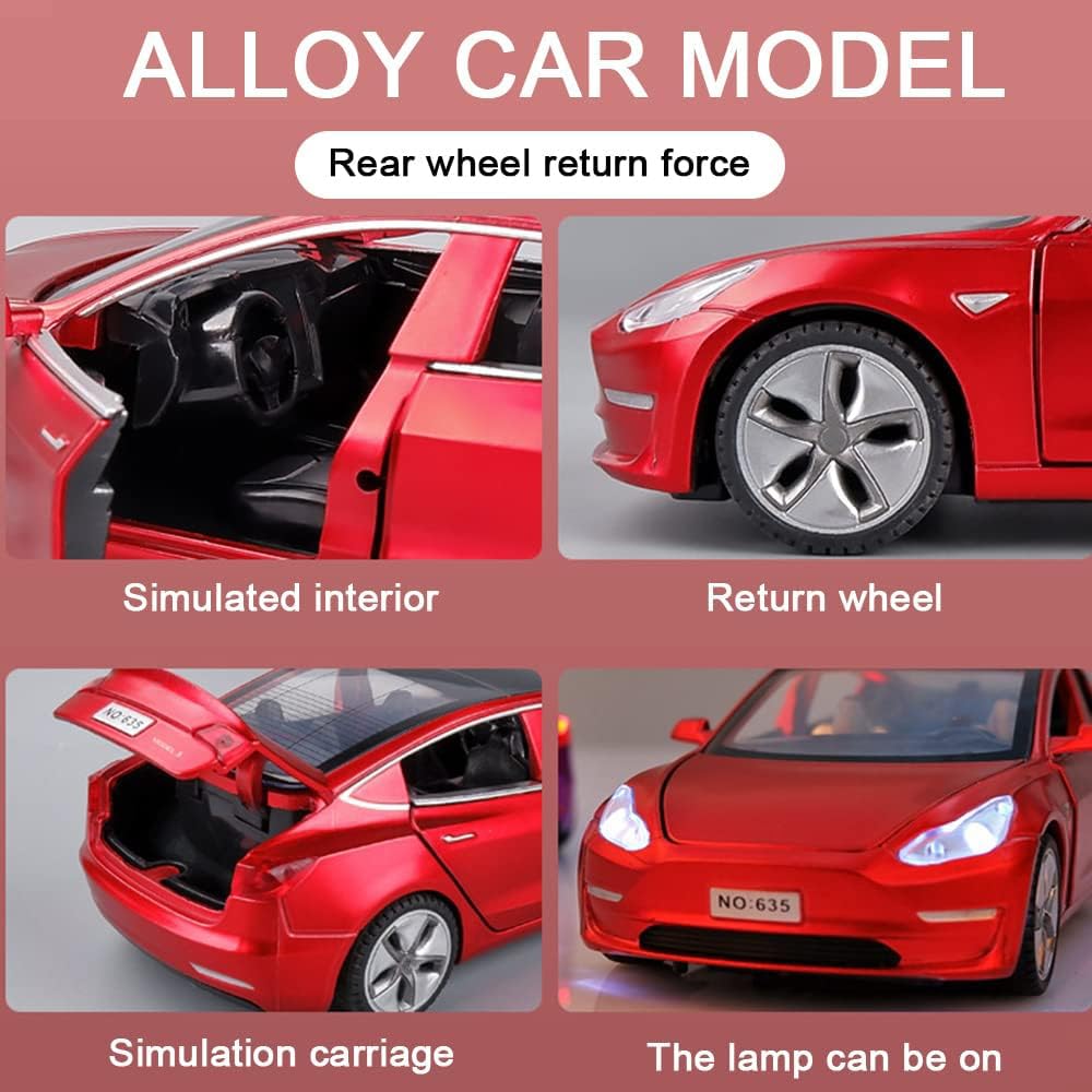 Diecast Toy Car Model 3 Car Model,Zinc Alloy Simulation Casting car Model Pull Back Vehicles,1:32 Scale Mini Vehicles Toys with Lights and Music for Toddlers Kids Children Birthday Gift (Red)