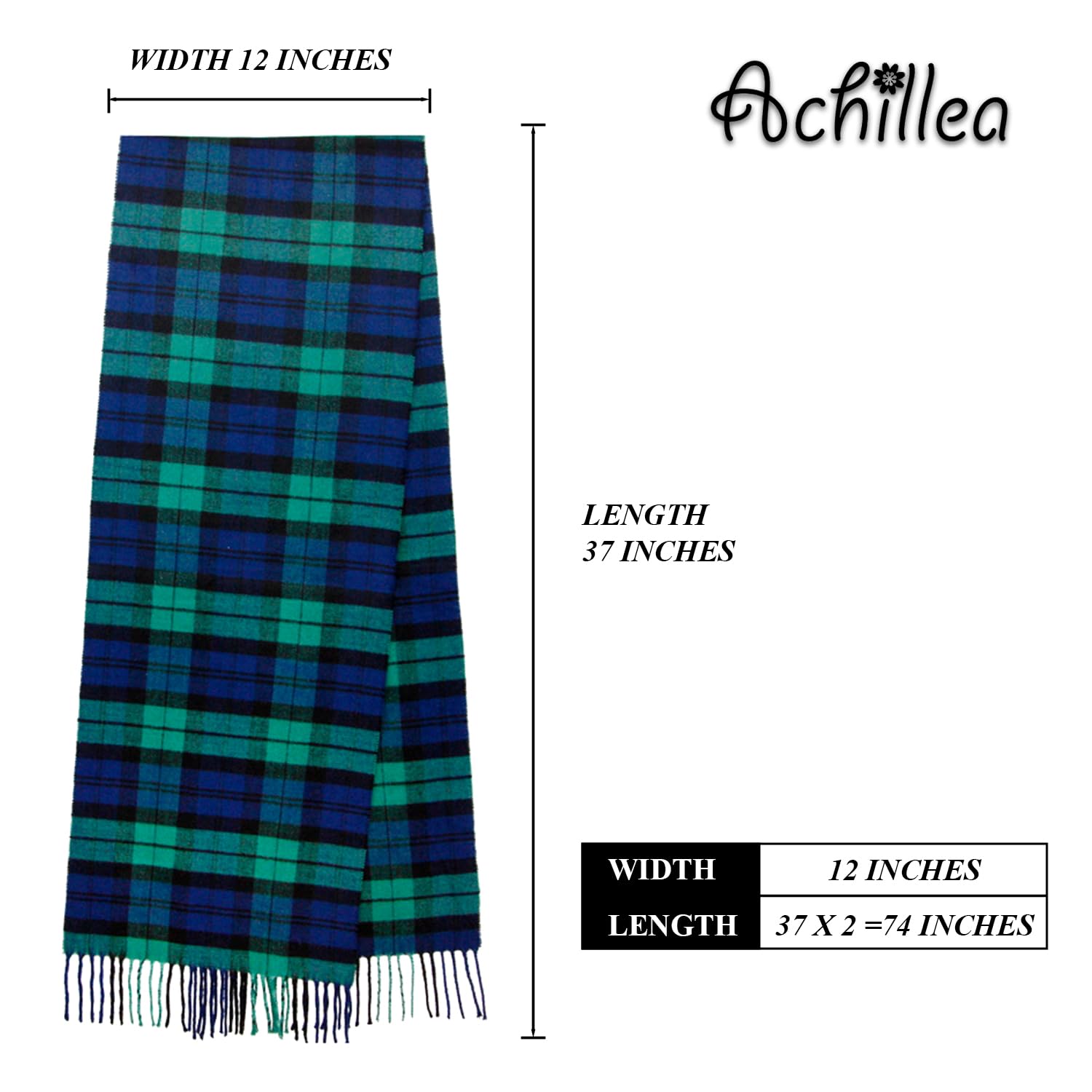 Achillea Soft & Warm Tartan Plaid Checked Cashmere Feel Winter Scarf Unisex (Black Watch Tartan)