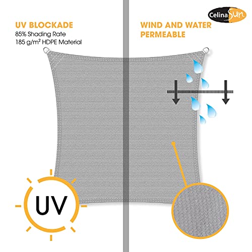 CelinaSun Sun Shade sail incl Fastening Ropes Square 12 x 12 ft Light Gray Premium Sun Shade Outdoor Weatherproof Breathable sail Shade