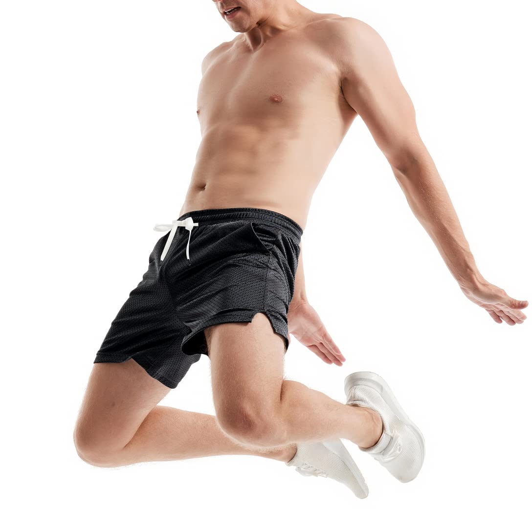 AIMPACT Mens Athletic Shorts 6 Inch Inseam Mesh Breathable Sold Soft Workout Gym Running Shorts with Zip Pocket (Black L)