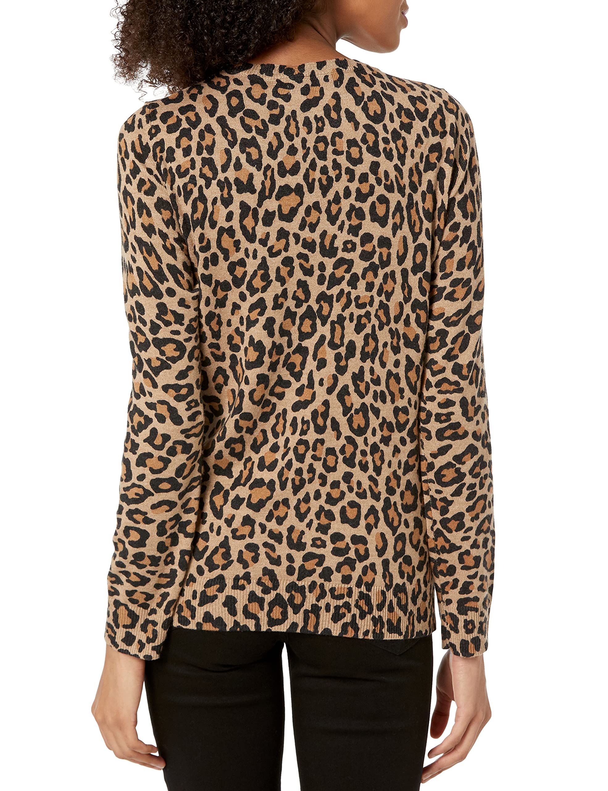 Amazon Essentials Women's Long-Sleeve Lightweight Crewneck Sweater (Available in Plus Size), Camel Cheetah, X-Large