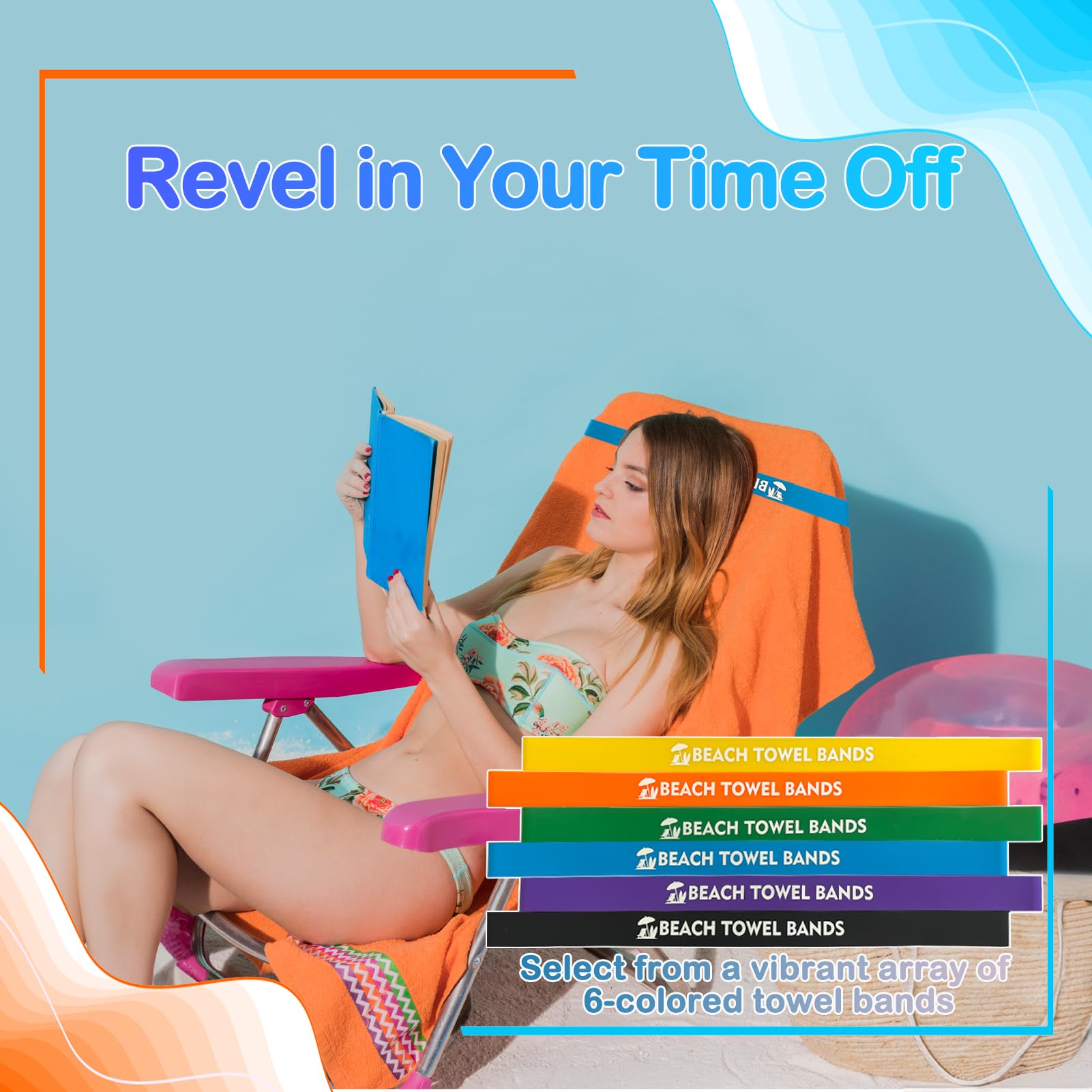 Tailoreadily 6 Pack Towel Bands, Beach Pool Cruise Chair Essentials, Keep Towel from Blowing Away, Beach Accessories for Vacation Must Haves, Great Alternative to Beach Towel Clips, Multicolor